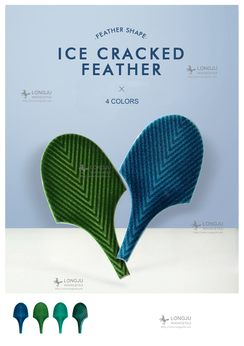 Wholesale Feather Shape Ice Crackle Pattern Green Handmade Mosaic Tile ...