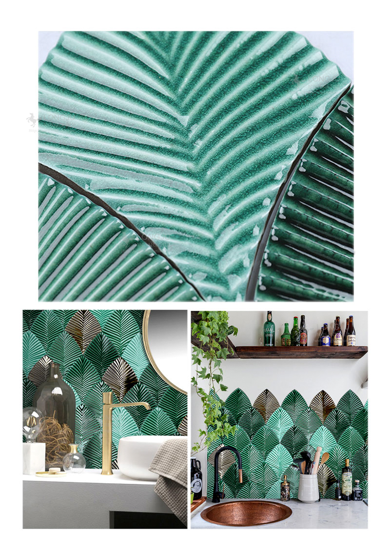Leaf Mosaic With Green Glazing for Home Wall Decor - Longju Mosaic ...