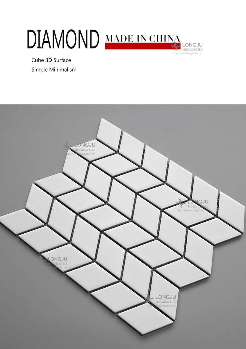 Nordic Diamond Mosaic 3D Geometric Figure Ceramic Tile Bathroom Mosaic ...