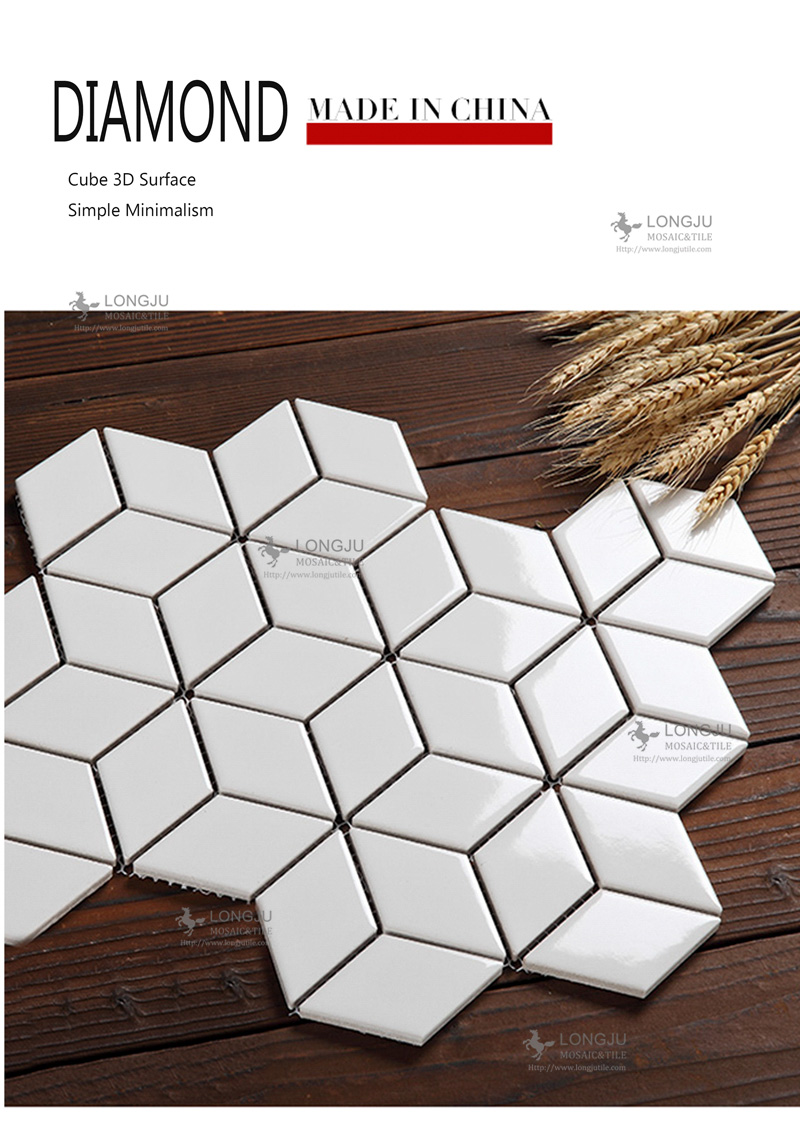 Nordic Diamond Mosaic 3D Geometric Figure Ceramic Tile Bathroom Mosaic ...