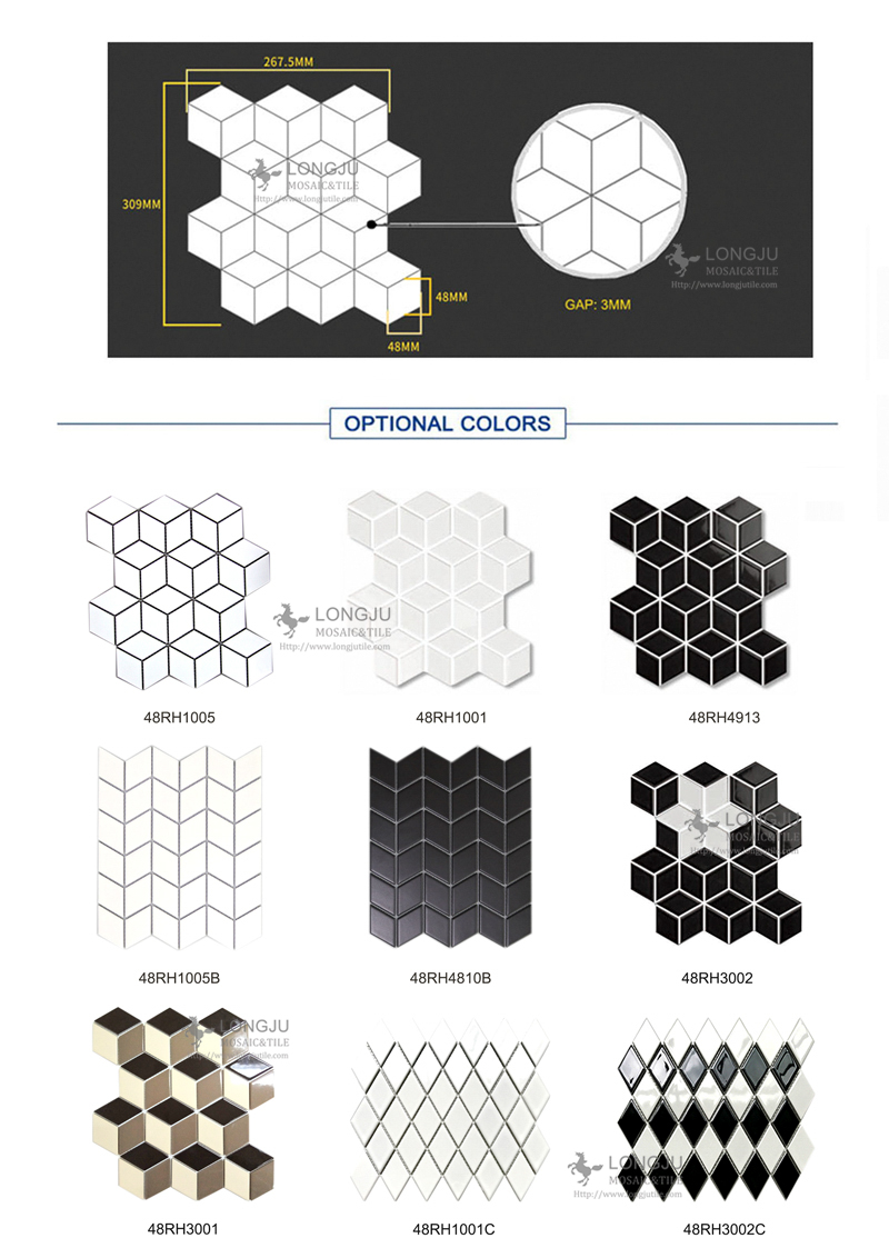 Nordic Diamond Mosaic 3D Geometric Figure Ceramic Tile Bathroom Mosaic ...